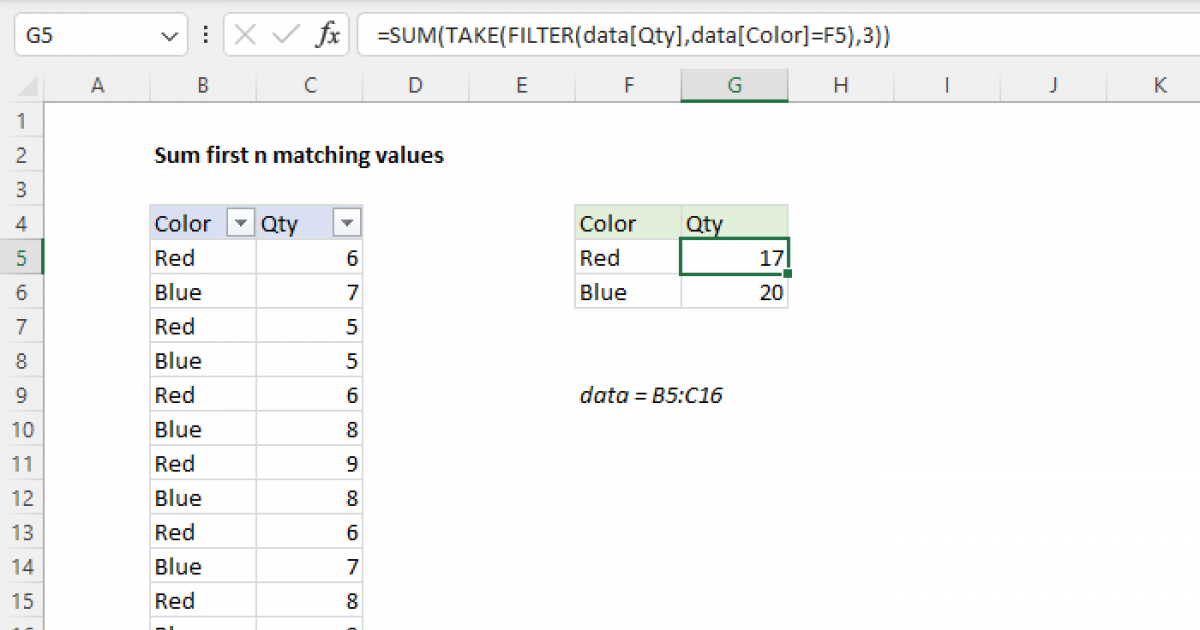 Sum First N Matching Values Excel Formula Exceljet